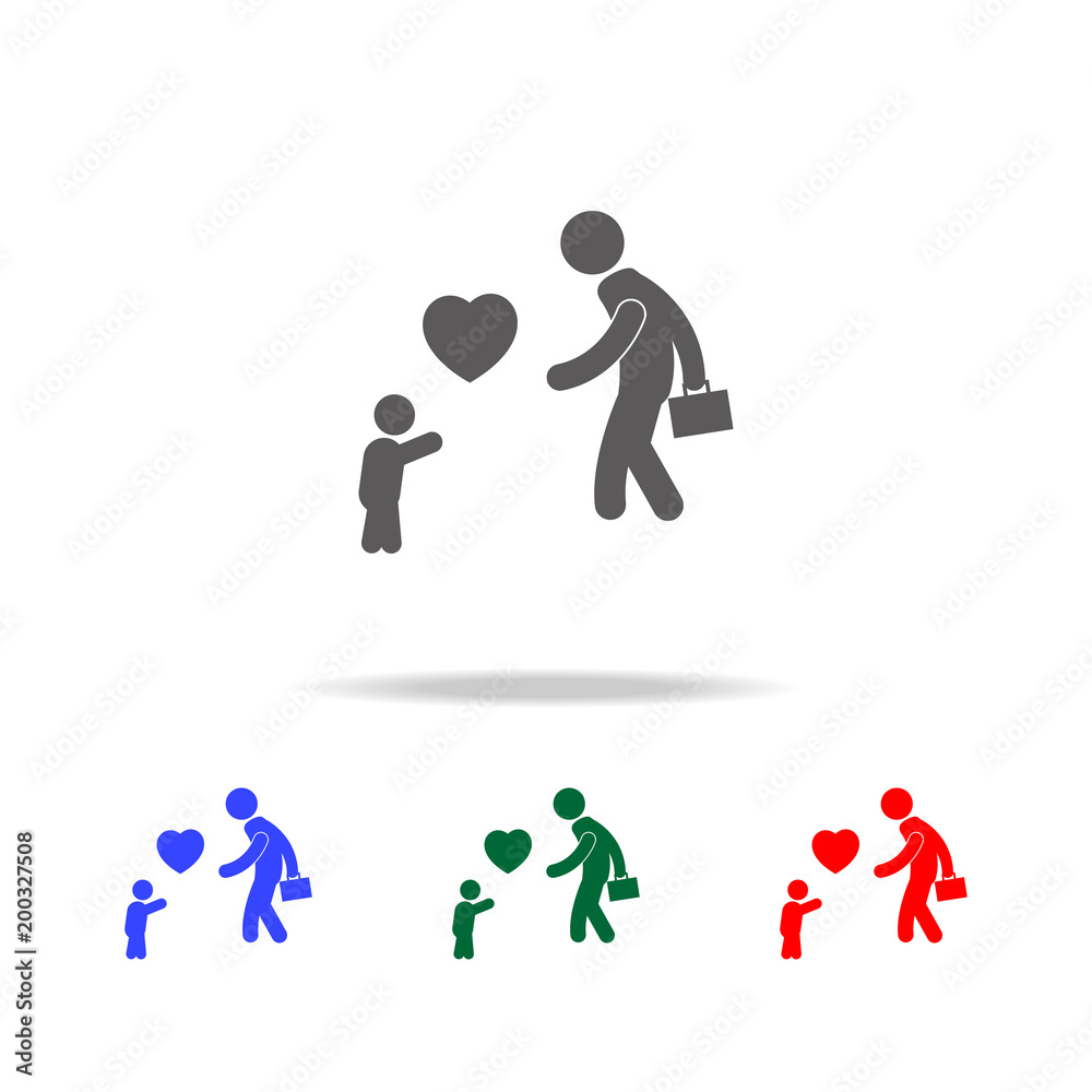 the child meets his father after work with love icon. Elements of ...