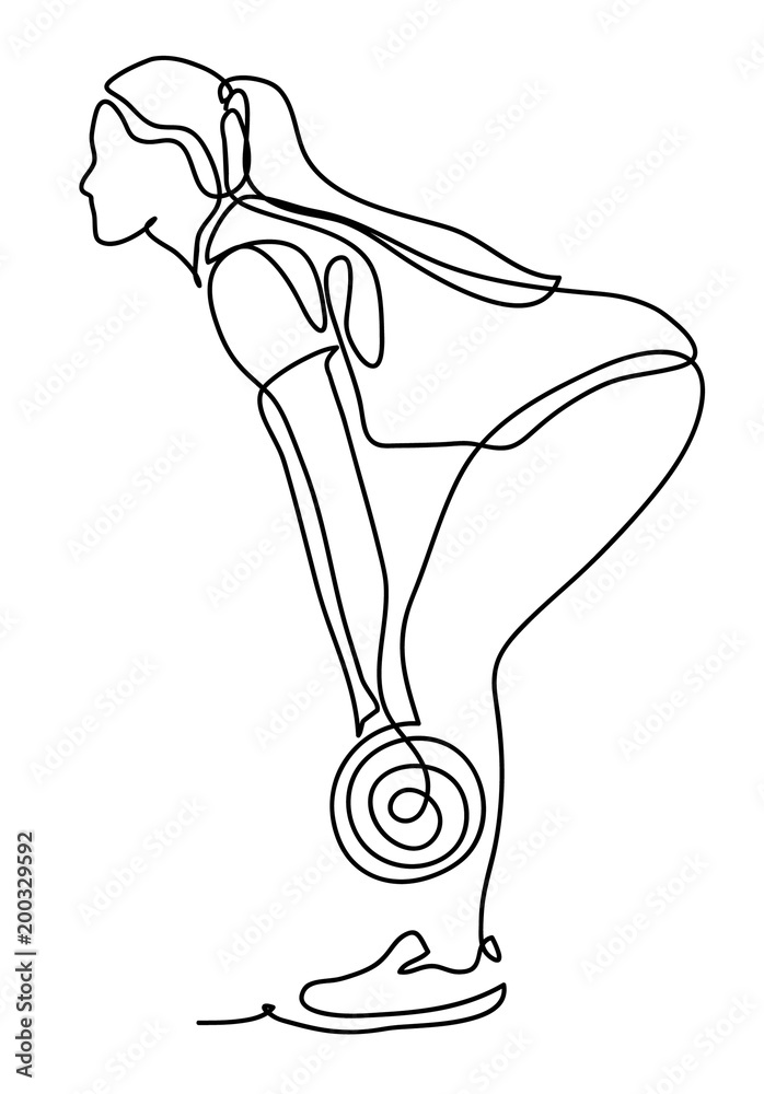 Perfect girl with a barbell. Fitness concept. Continuous line drawing ...
