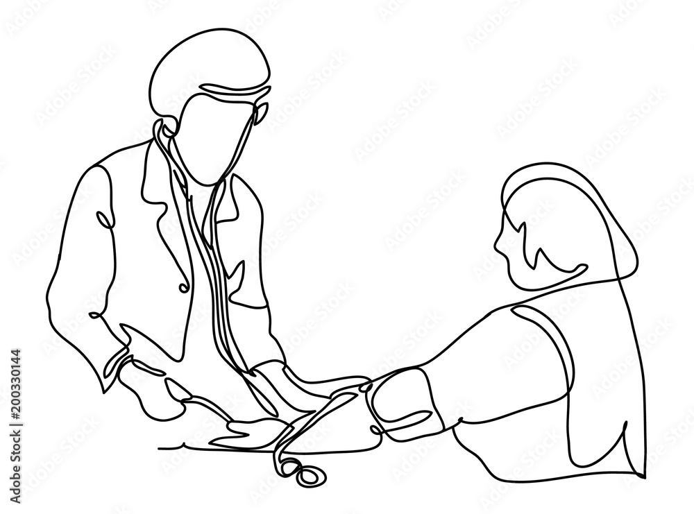 Doctor measures the blood pressure patient. Vector illustration ...