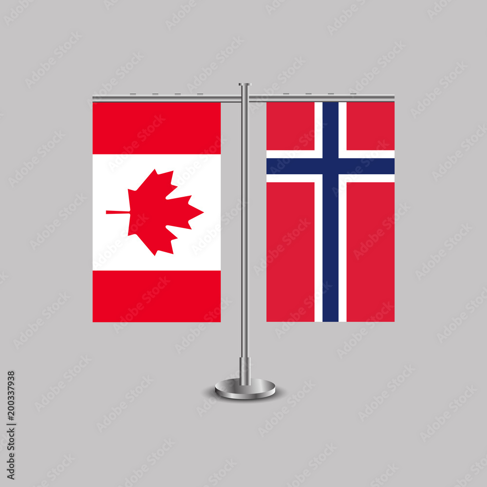 Table stand with flags of Canada and Jan Mayen.Two flag. Flag pole ...
