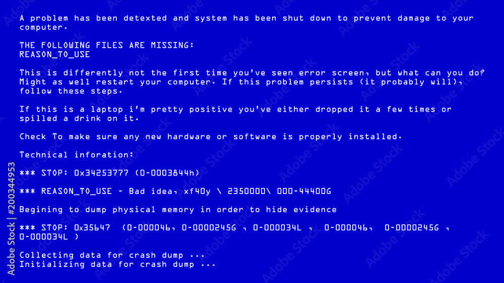 Blue Screen Of Death Vector. BSOD. Fatal Death Computer Error. System ...