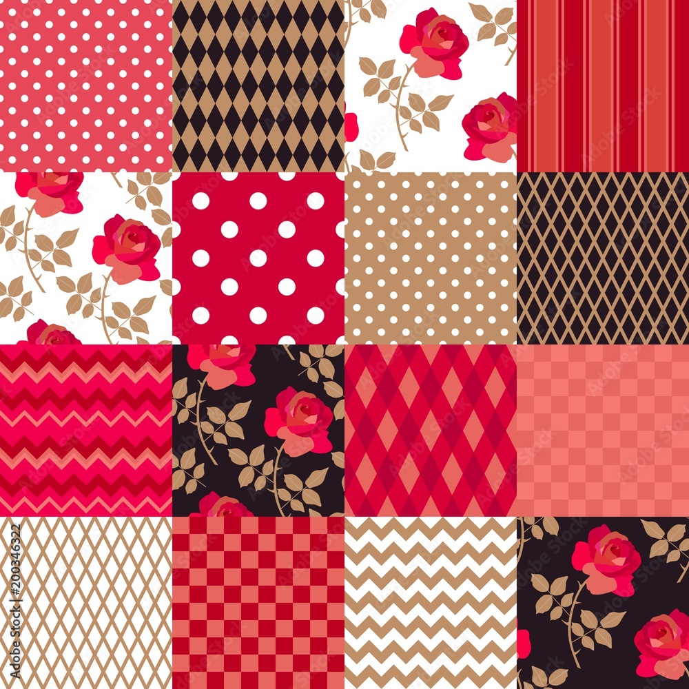 Patchwork pattern from floral, zigzag, striped, polka dot, checkered ...