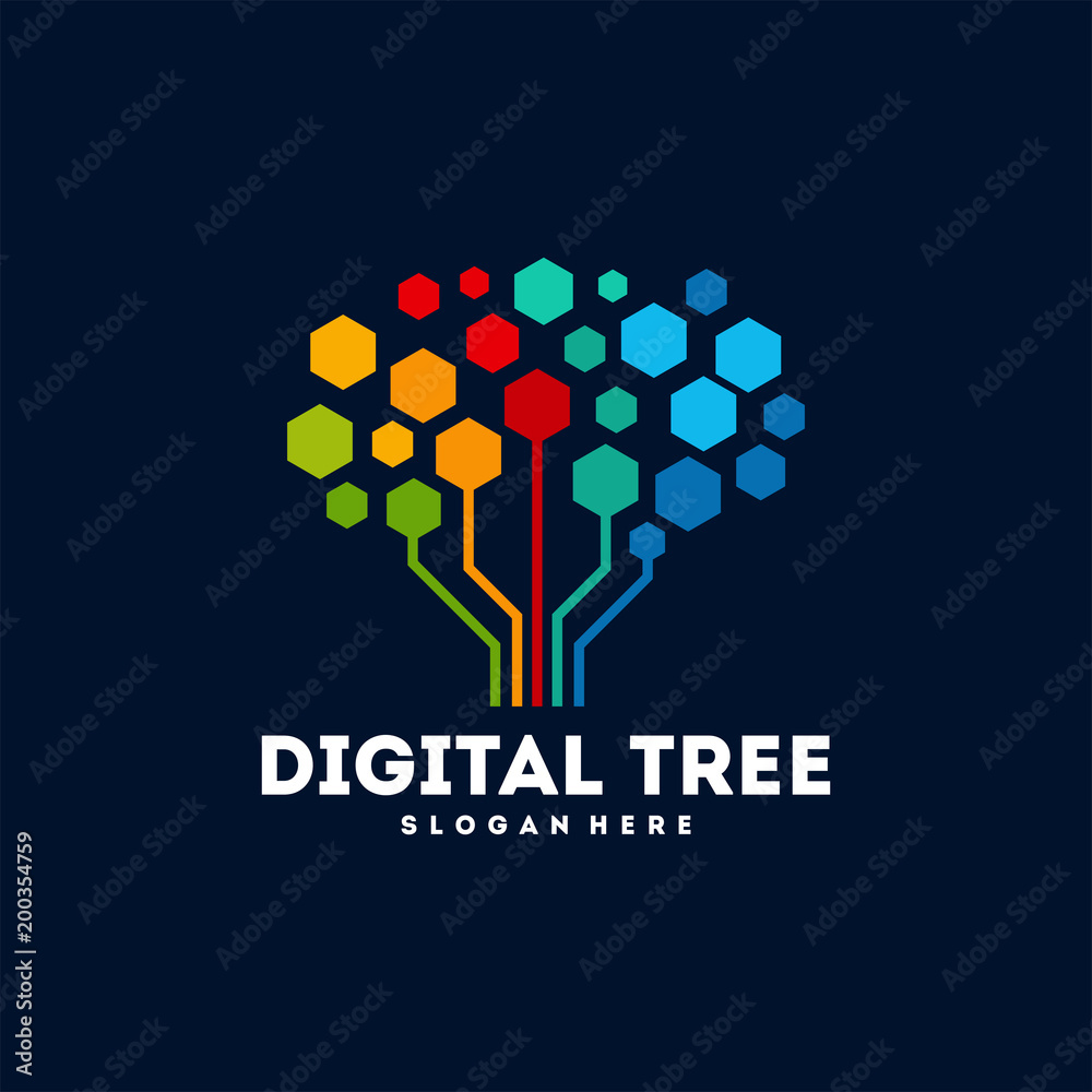 Digital Tree logo designs concept, Technology Tree logo template vector ...