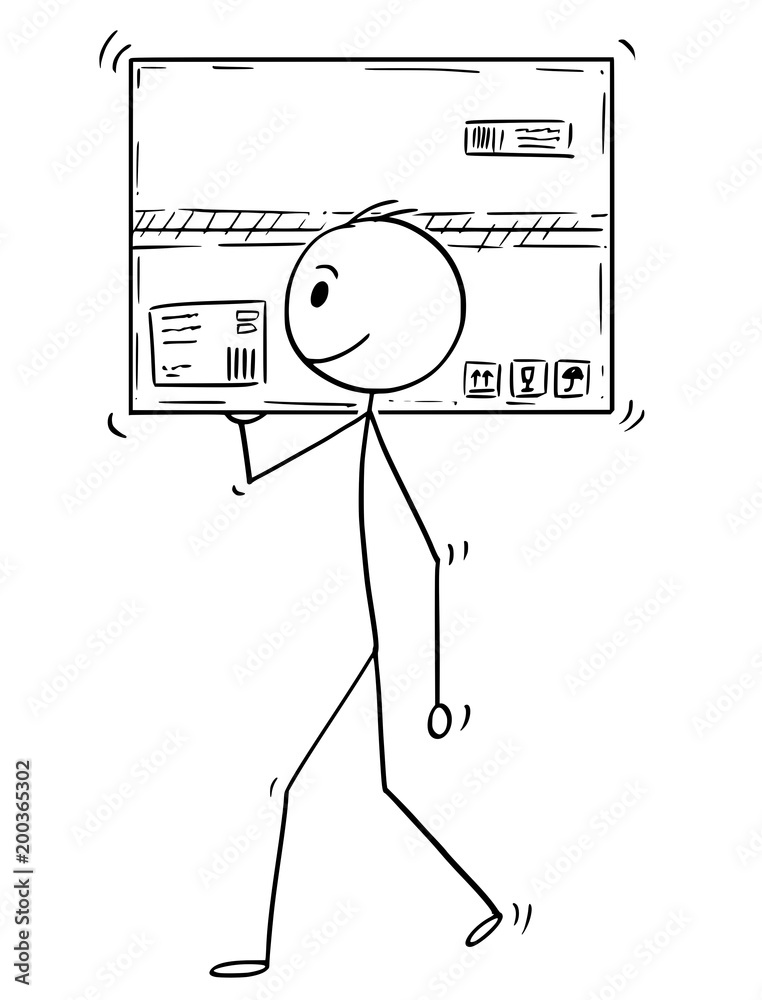 Cartoon stick man drawing conceptual illustration of businessman carry ...