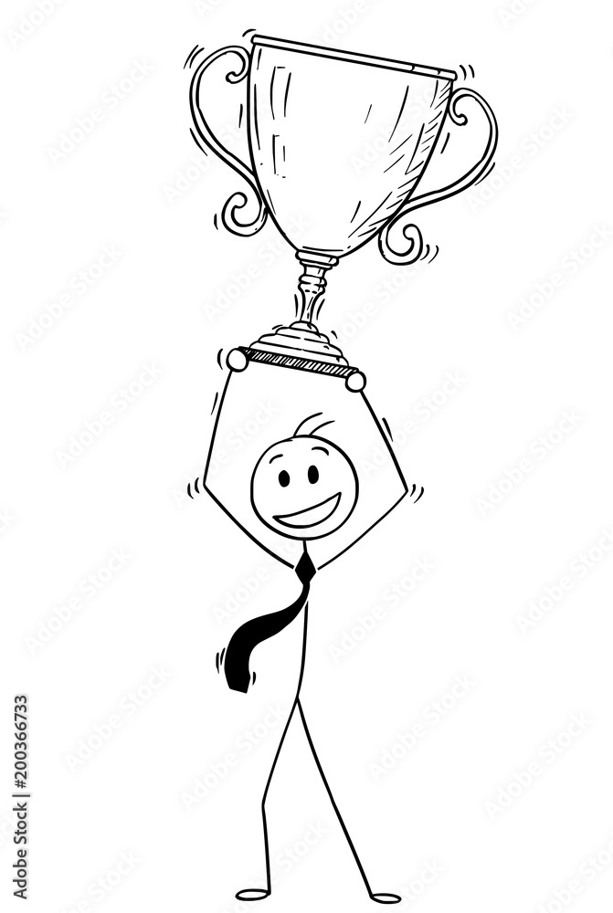 Cartoon stick man drawing conceptual illustration of successful ...