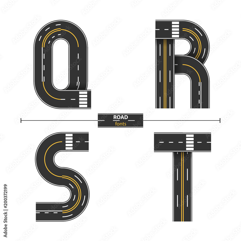 Alphabet Road in a set QRST Stock Vector | Adobe Stock