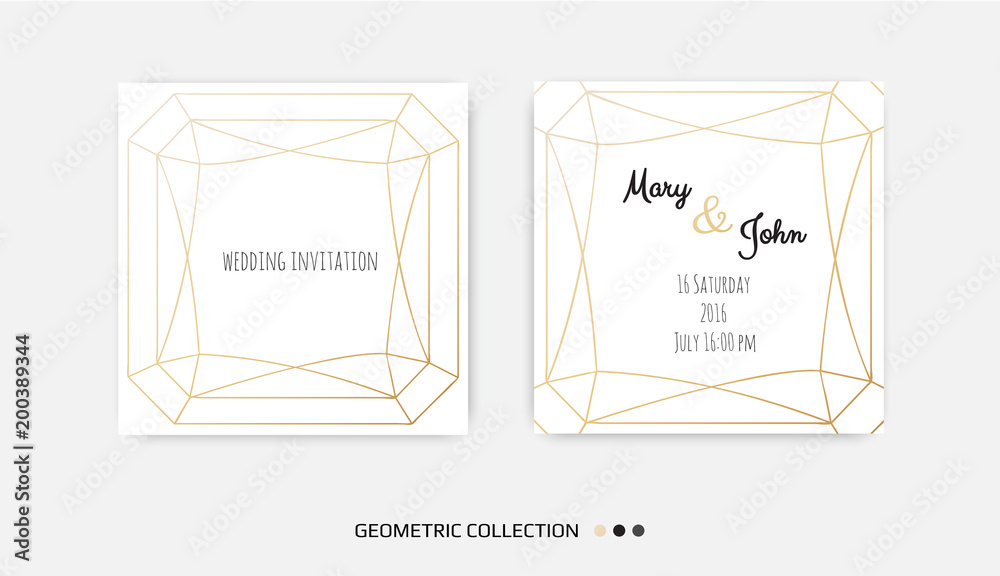 Wedding Invitation, invite card design with Geometrical art lines, gold ...