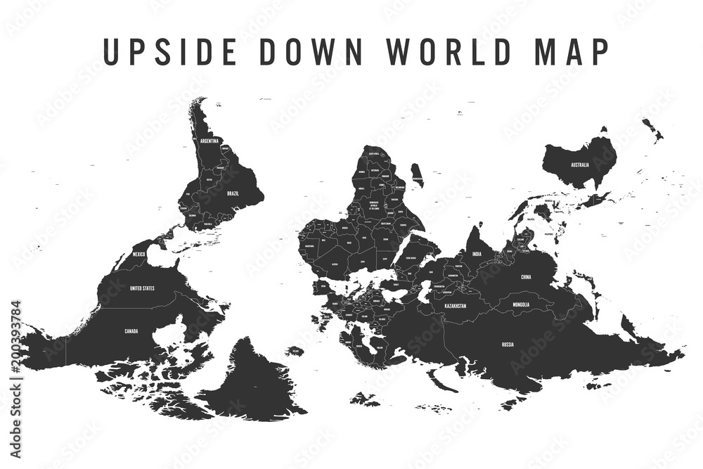 Poster Reversed or upside down political map of World – Wall Art ...