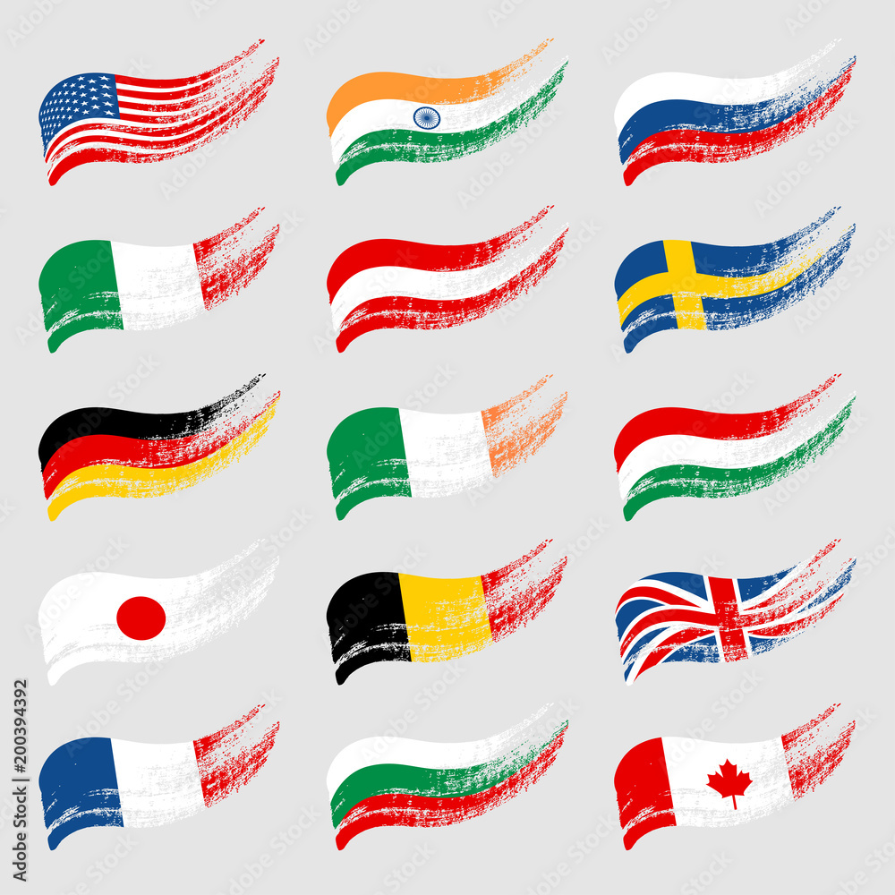 Hand-drawn flags of the world on light background. Stock Vector | Adobe ...