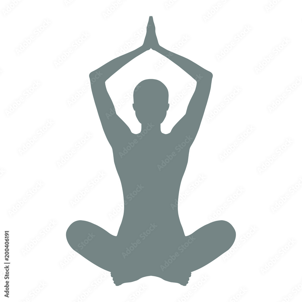 Symbol yoga pose. Women silhouette in pose yoga. Isolated gray sign on ...