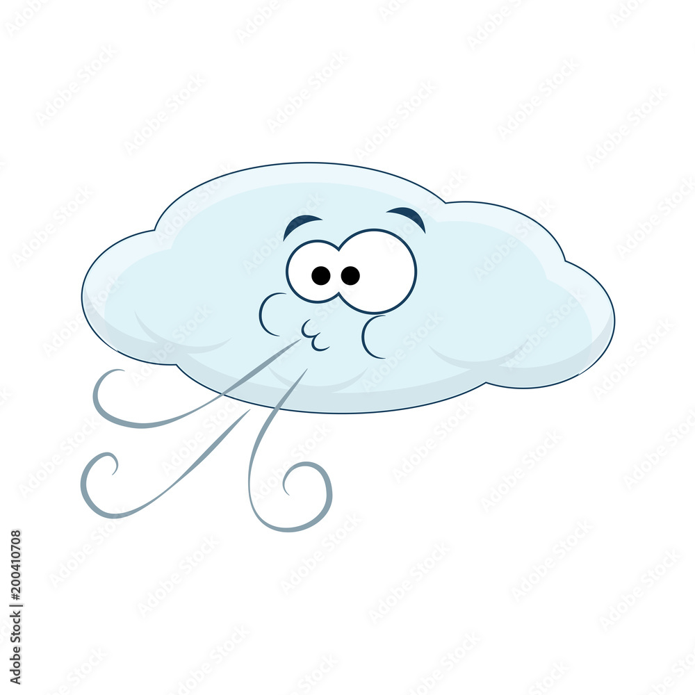 Cute cartoon cloud blows wind. Vector illustration isolated on w Stock ...