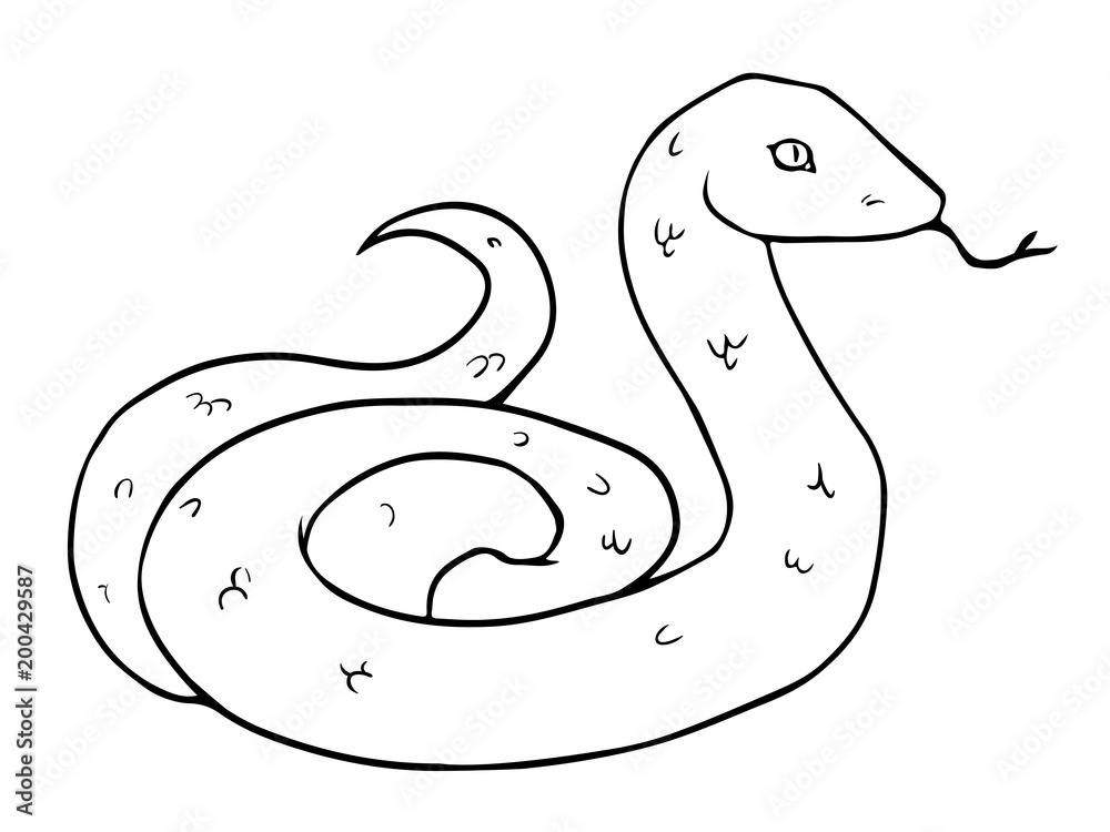 Cartoon Black and White Illustration of Snake Stock Vector | Adobe Stock