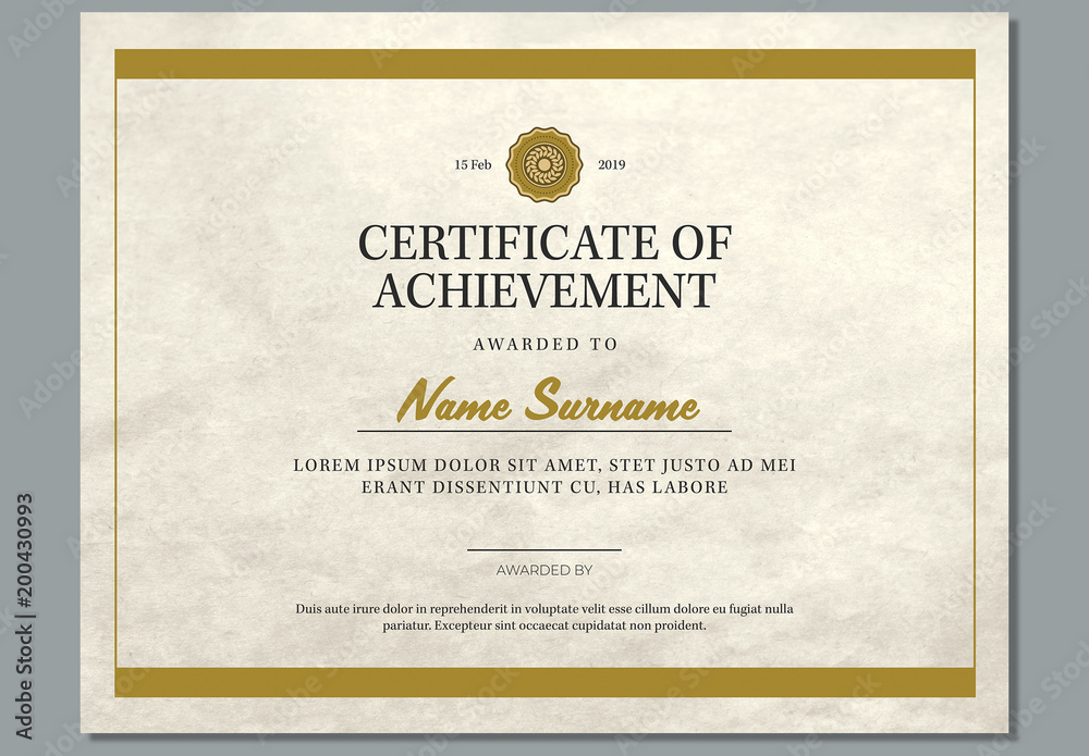 Certificate of Achievement Award Layout with Tan Accents modèle Stock ...