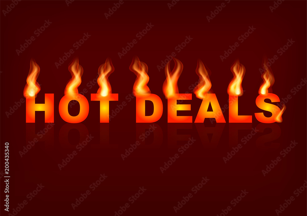 Words Hot deals with flames on the brown background. Vector ...
