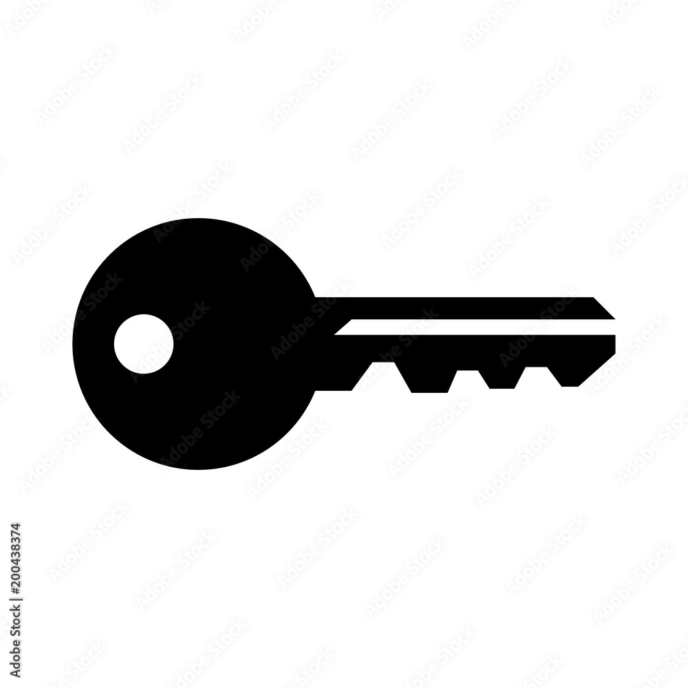 Simple, flat, black silhouette of a house key. Isolated on white Stock ...