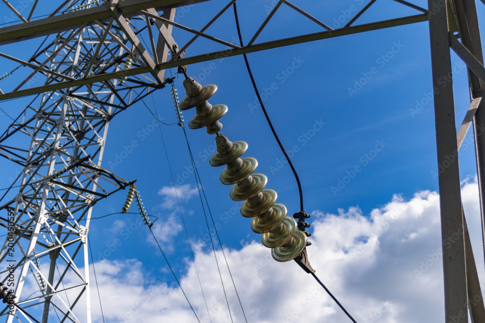 High voltage electricity pylons and transmission power lines on the ...