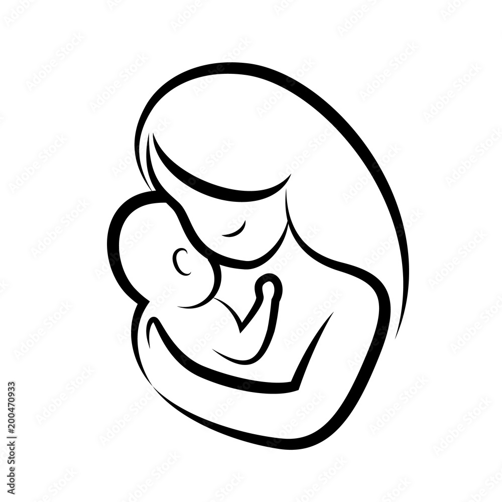 mother and baby stylized vector symbol. Mom hugs her child icon design ...
