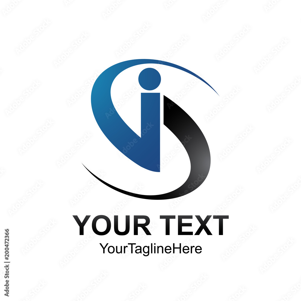 Initial Si logo design template colored dark grey blue swoosh design ...