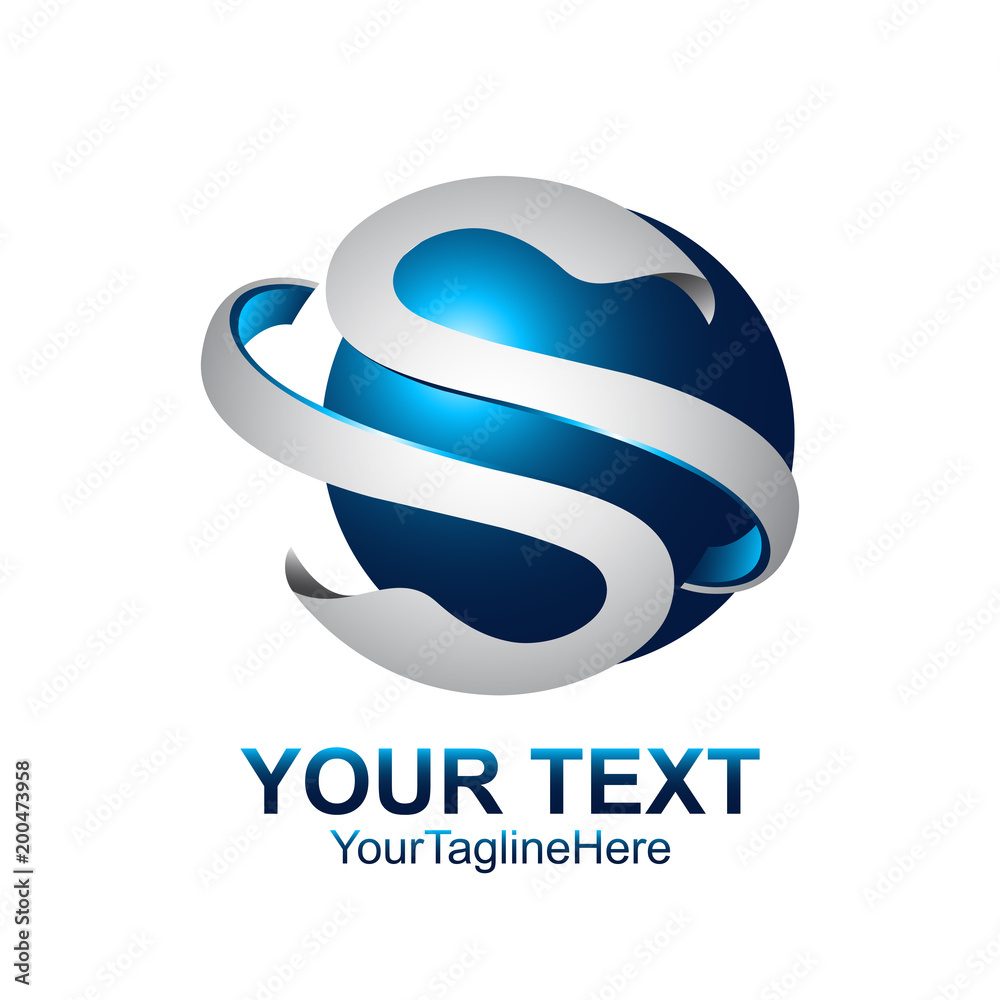 Letter S logo design template colored silver blue circle sphere design ...
