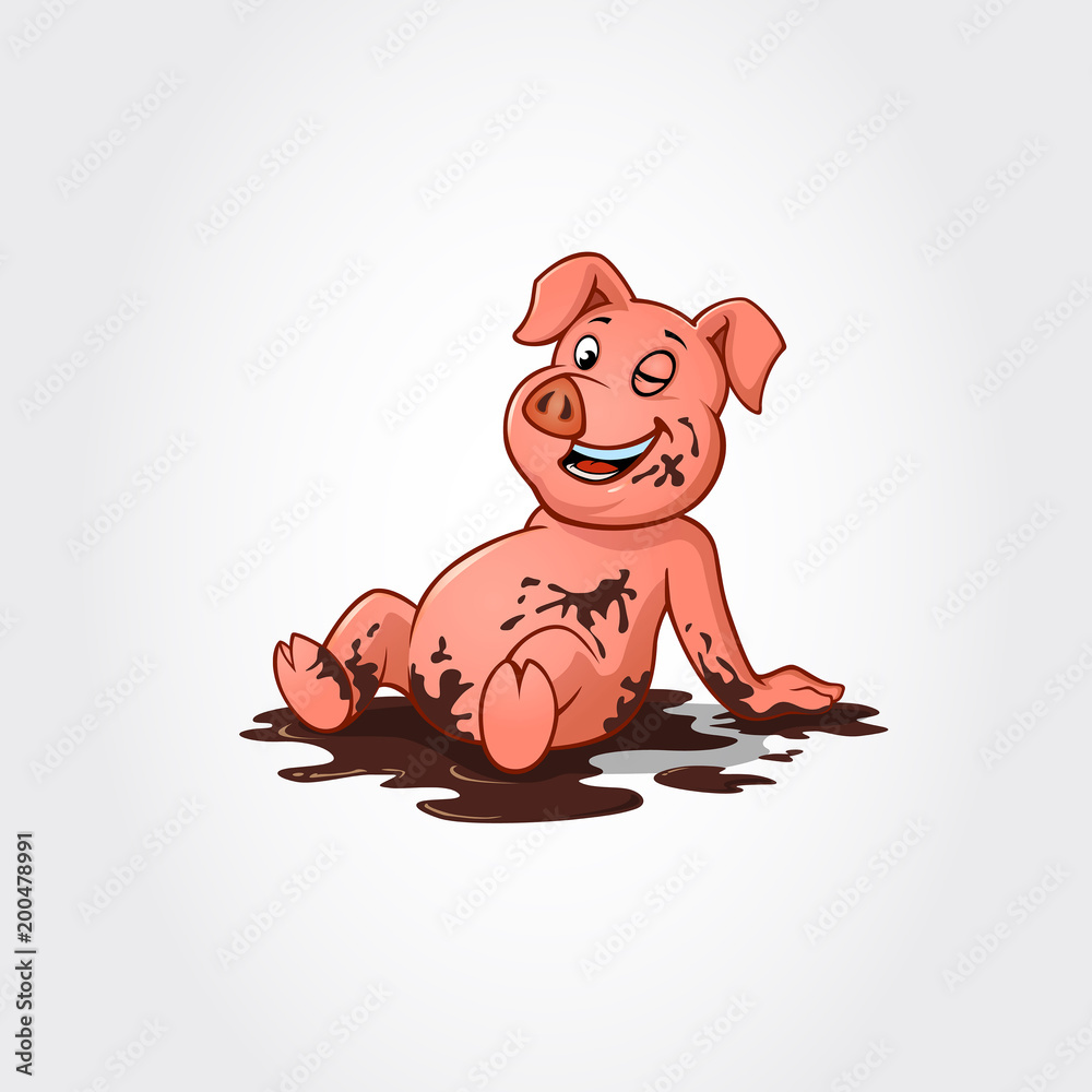 Cartoon character pig play in mud Stock Vector | Adobe Stock