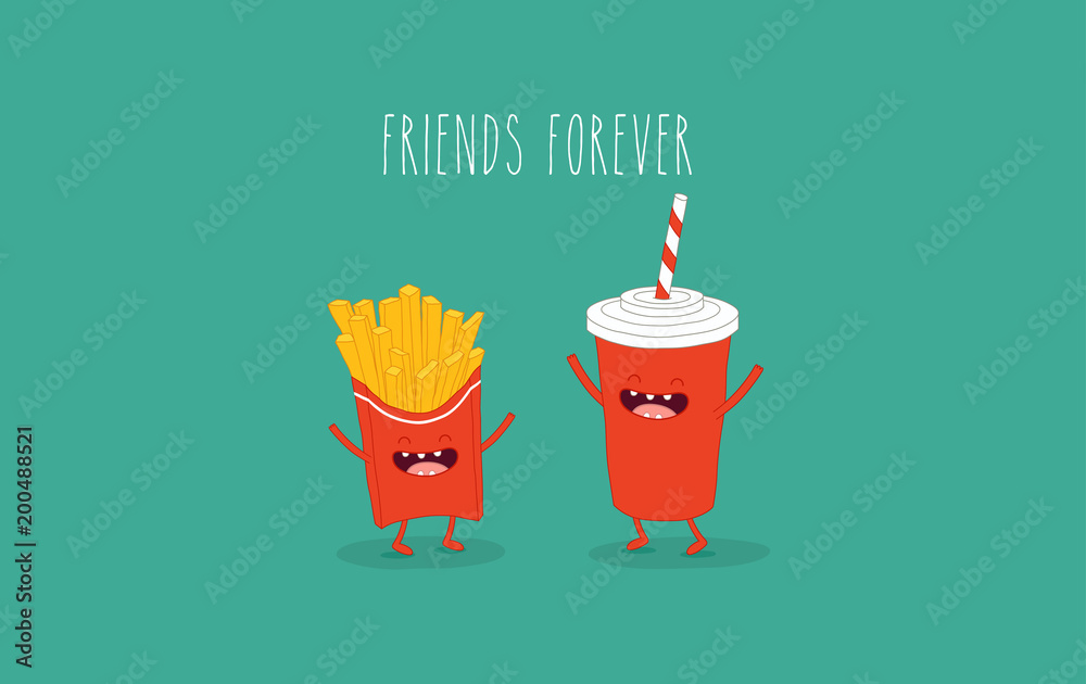This is a vector illustration. The French fries with cola are friends ...