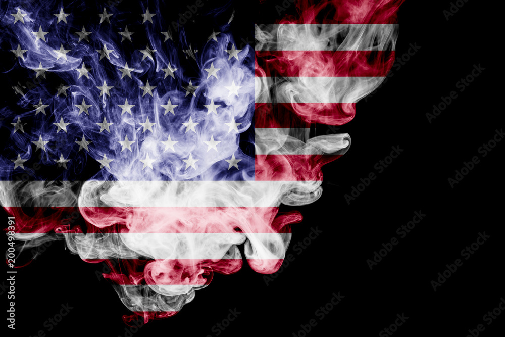 The national flag of the USA from dense colored smoke on a black ...