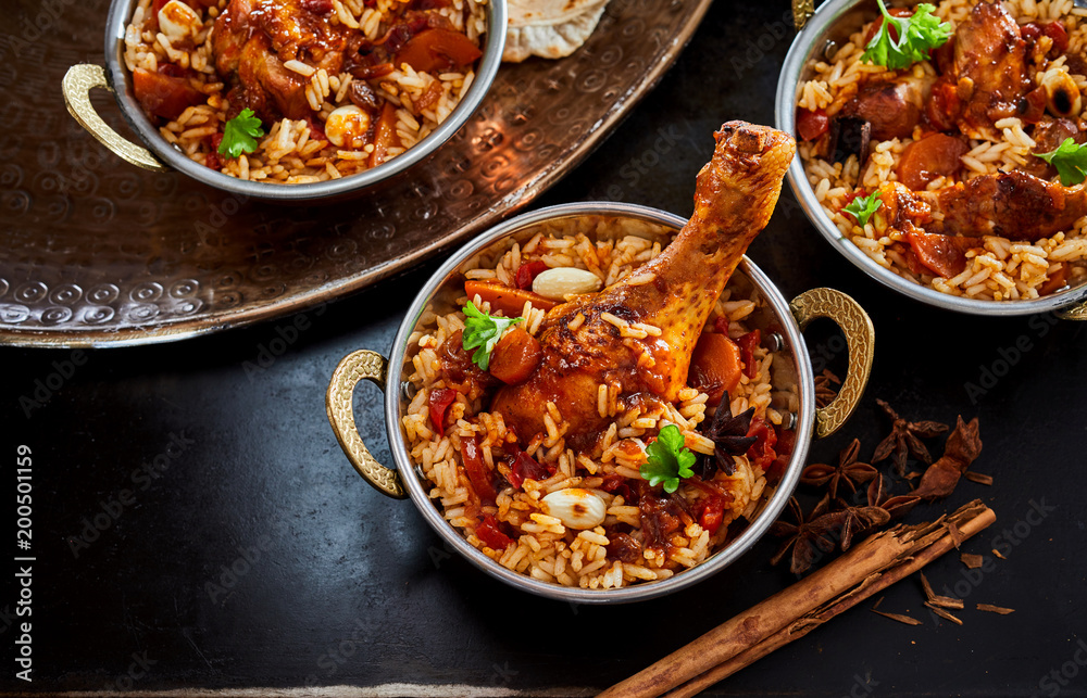 Arabic traditional food bowls kabsa Stock Photo | Adobe Stock