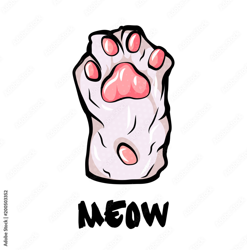 Cat paw palm, isolated on white background. simple cartoon pop art ...