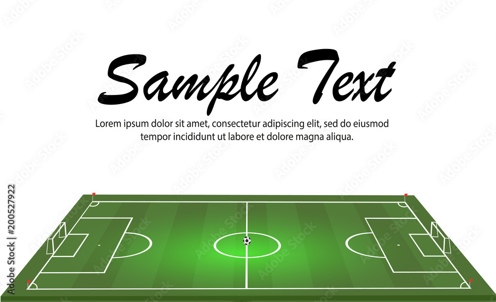 football stadium with a ball on a football field and searchlight with ...