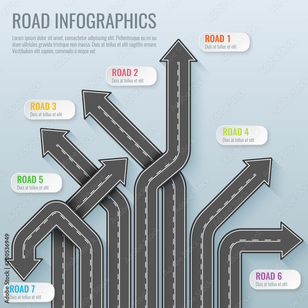 Infographics template with road map. Top view vector elements. Road ...