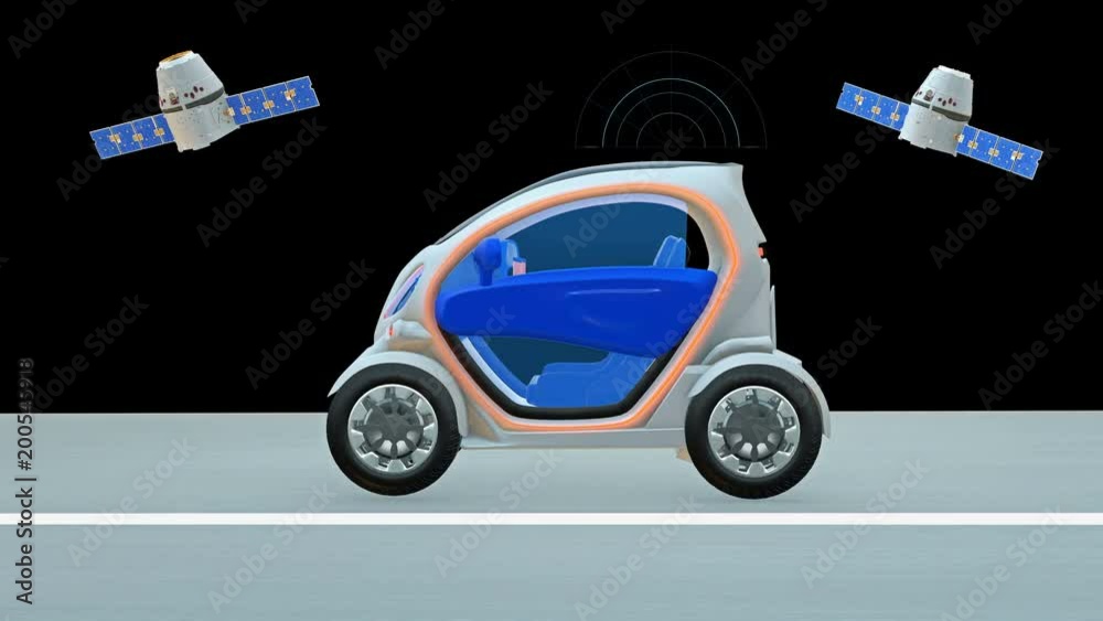 Driverless vehicle, autonomous electric car with satellite navigation ...