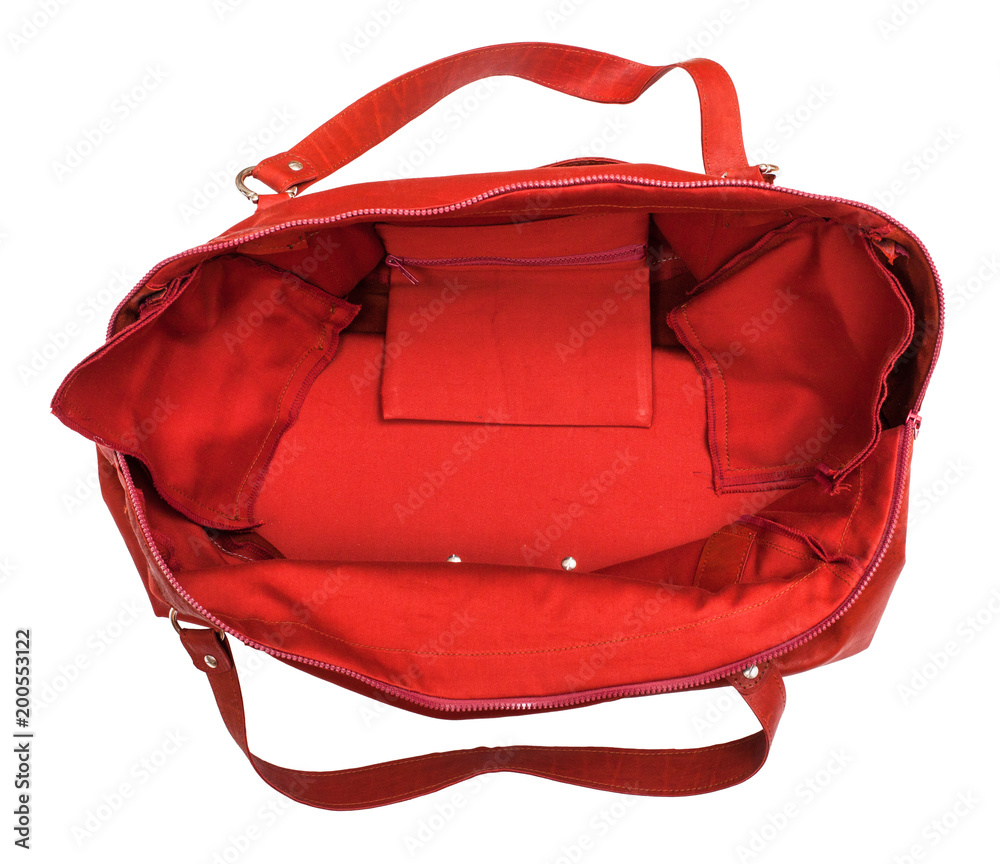 top view of open empty red travelling bag isolated Stock Photo | Adobe ...