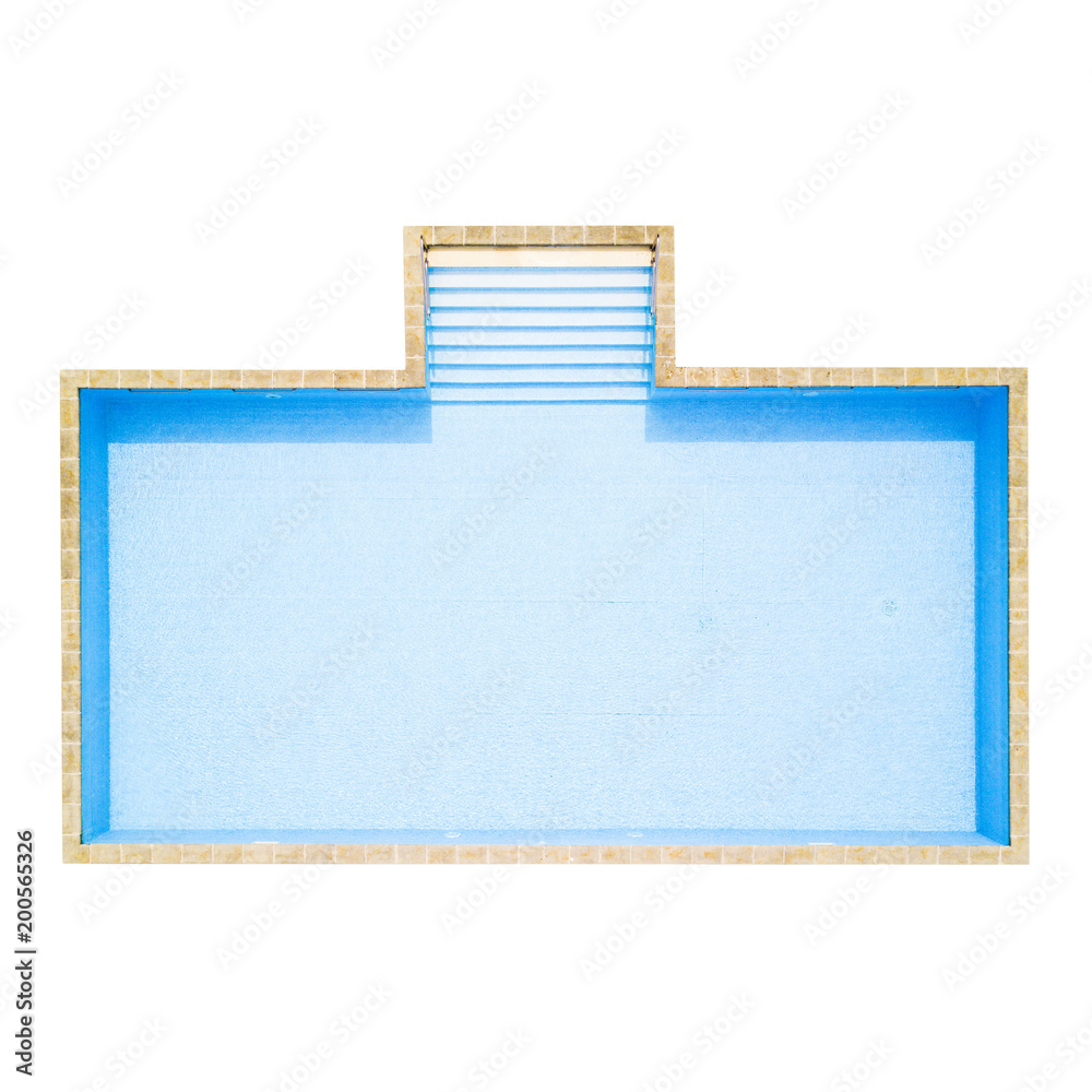 Outdoor swimming pool isolated on white background. Top drone view ...