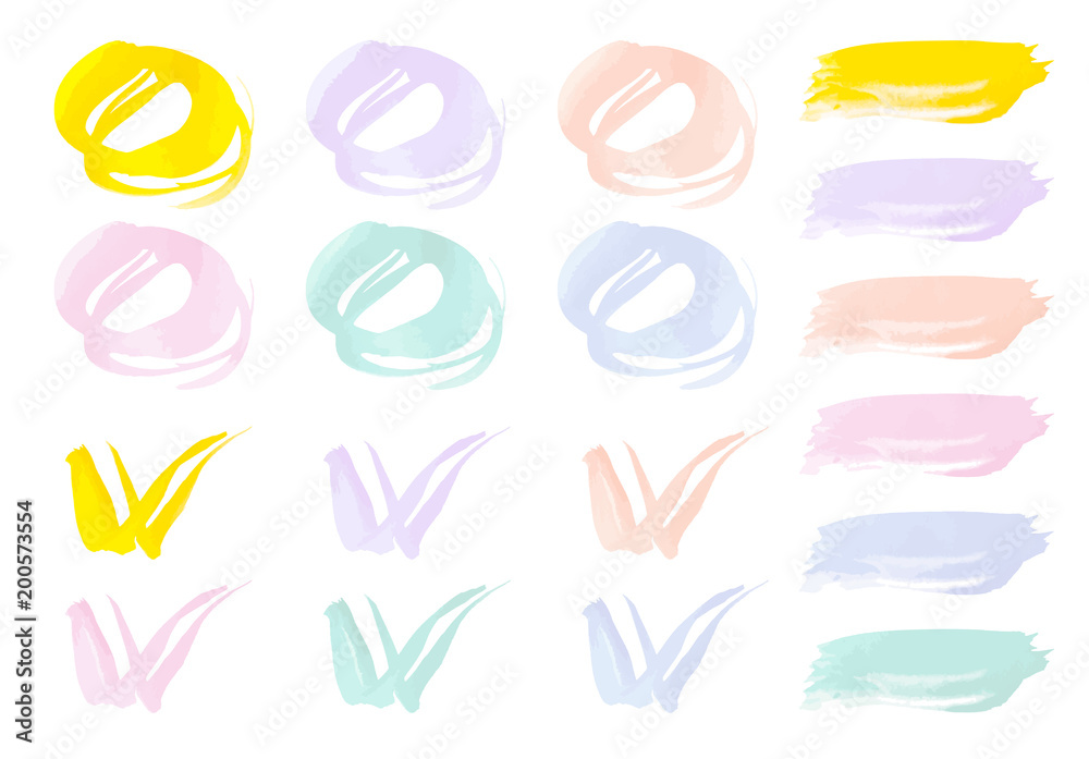 Vector colorful paint smear stroke stain set. Abstract textured art ...