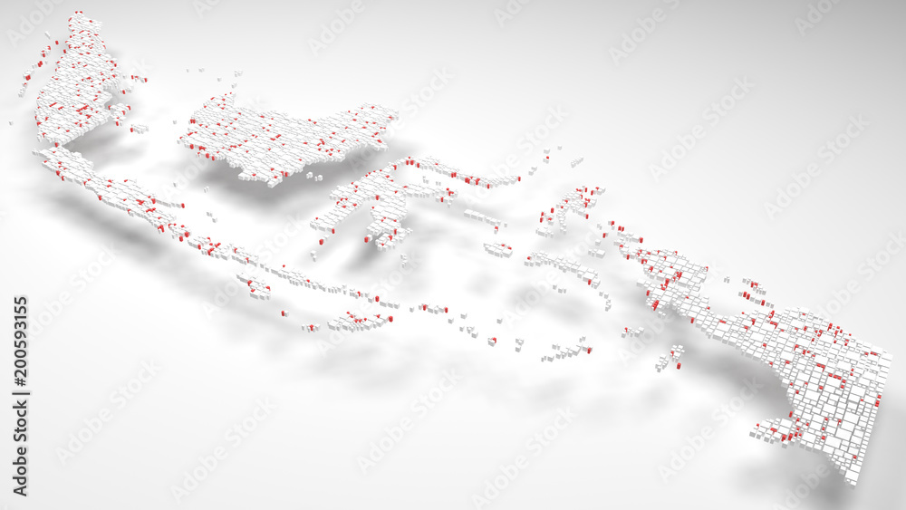 3D Map of the Republic of Indonesia - Asia | 3d Rendering, mosaic of ...
