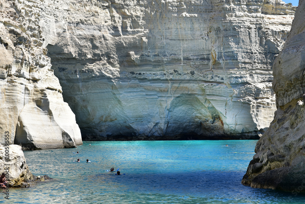 Kleftiko bay, white cliffs of Kleftiko, Milos, Cyclades Islands, Greek ...