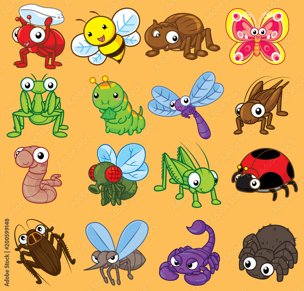 Set cute insects. Cartoon character, Cute vector Stock Vector | Adobe Stock