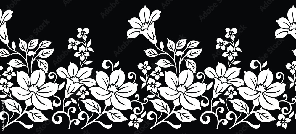 Seamless black and white floral border Stock Vector | Adobe Stock