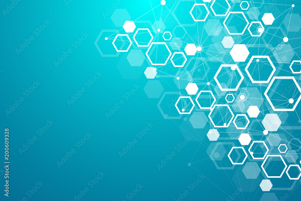 Abstract medical background. DNA research. Hexagonal structure molecule ...