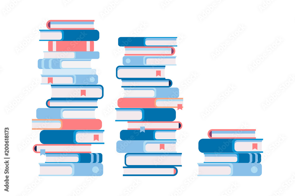 3 stacks of books, different by height. Flat vector illustration ...