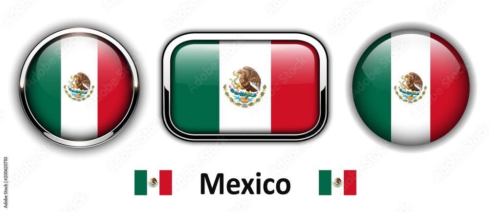 Mexico flag buttons, 3d shiny vector icons. Stock Vector | Adobe Stock