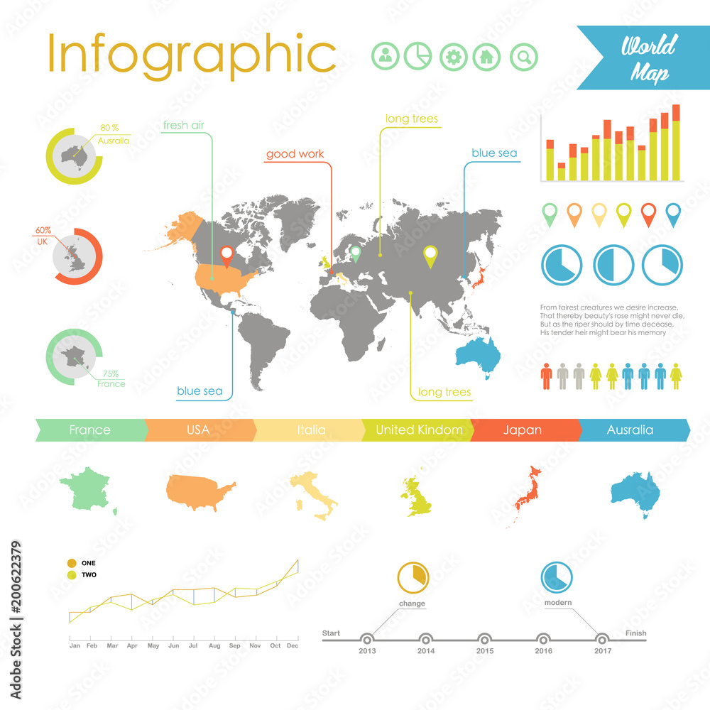 Plakat vector set elements of infographics. #200622379 - Mapa Świata ...