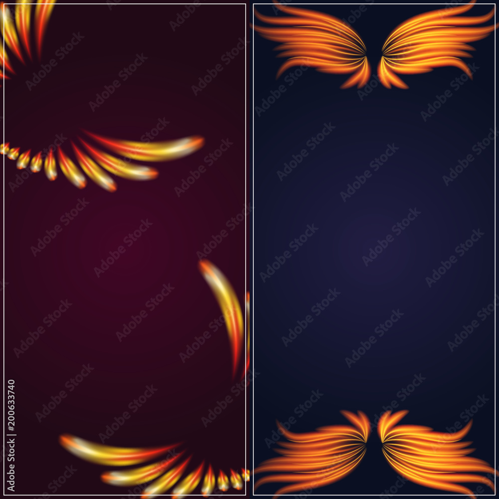 Bird fire wings fantasy banner feather burning fly mystic glow fiery burn hot art vector ...