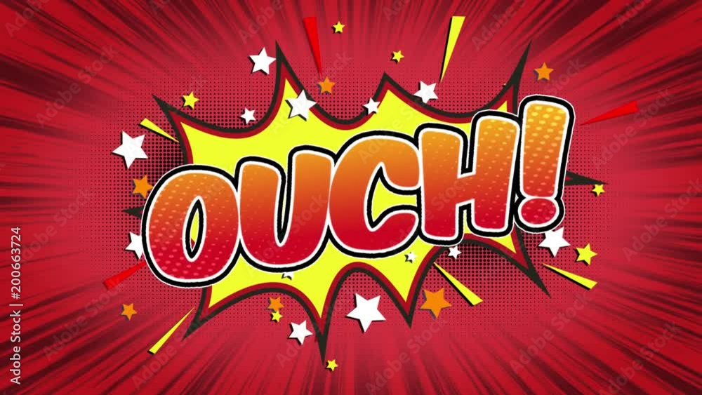 ouch Word Retro Cartoon Comic Bubbles Popup Style Expressions Colored ...