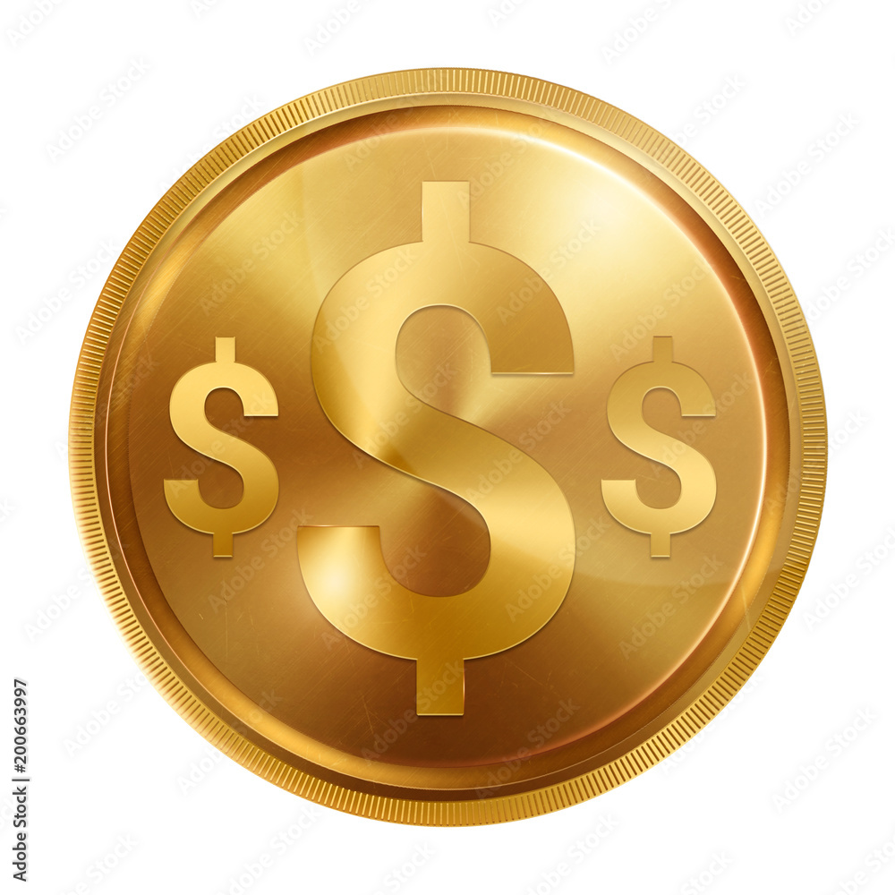 Image of a coin with a banking dollar sign on a white background ...