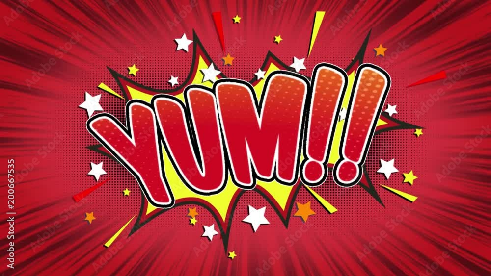 yum Word Retro Cartoon Comic Bubbles Popup Style Expressions Colored ...