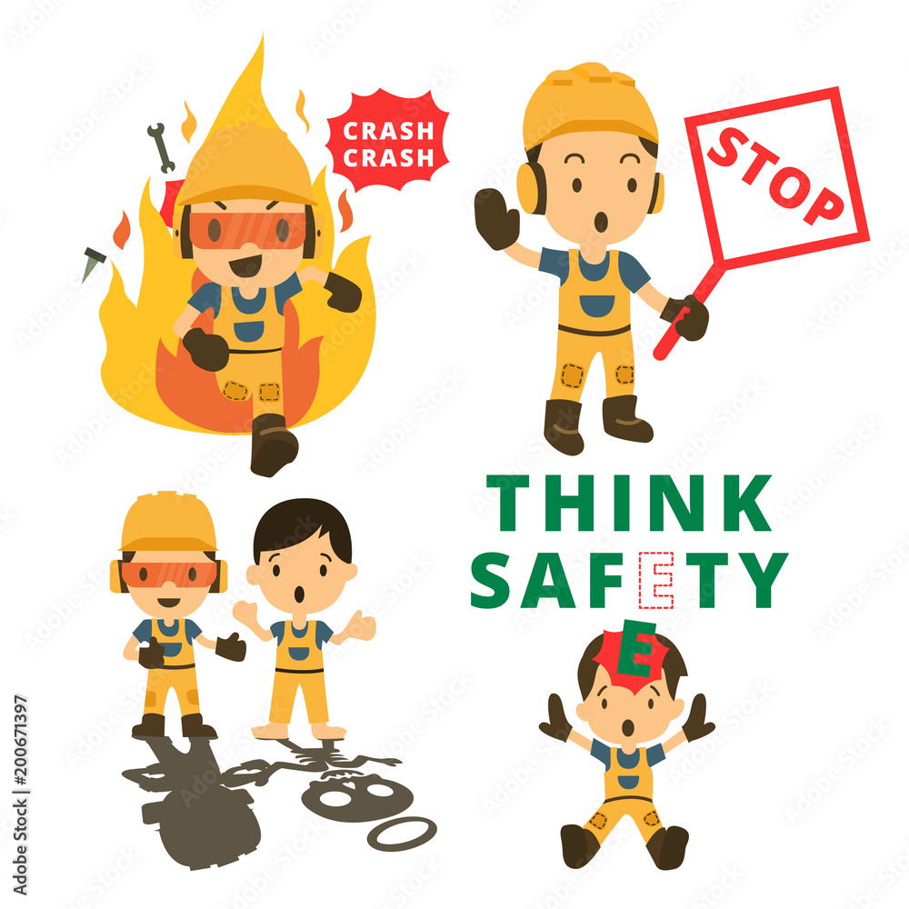 Set of Construction worker, Accident working, safety first, health and ...