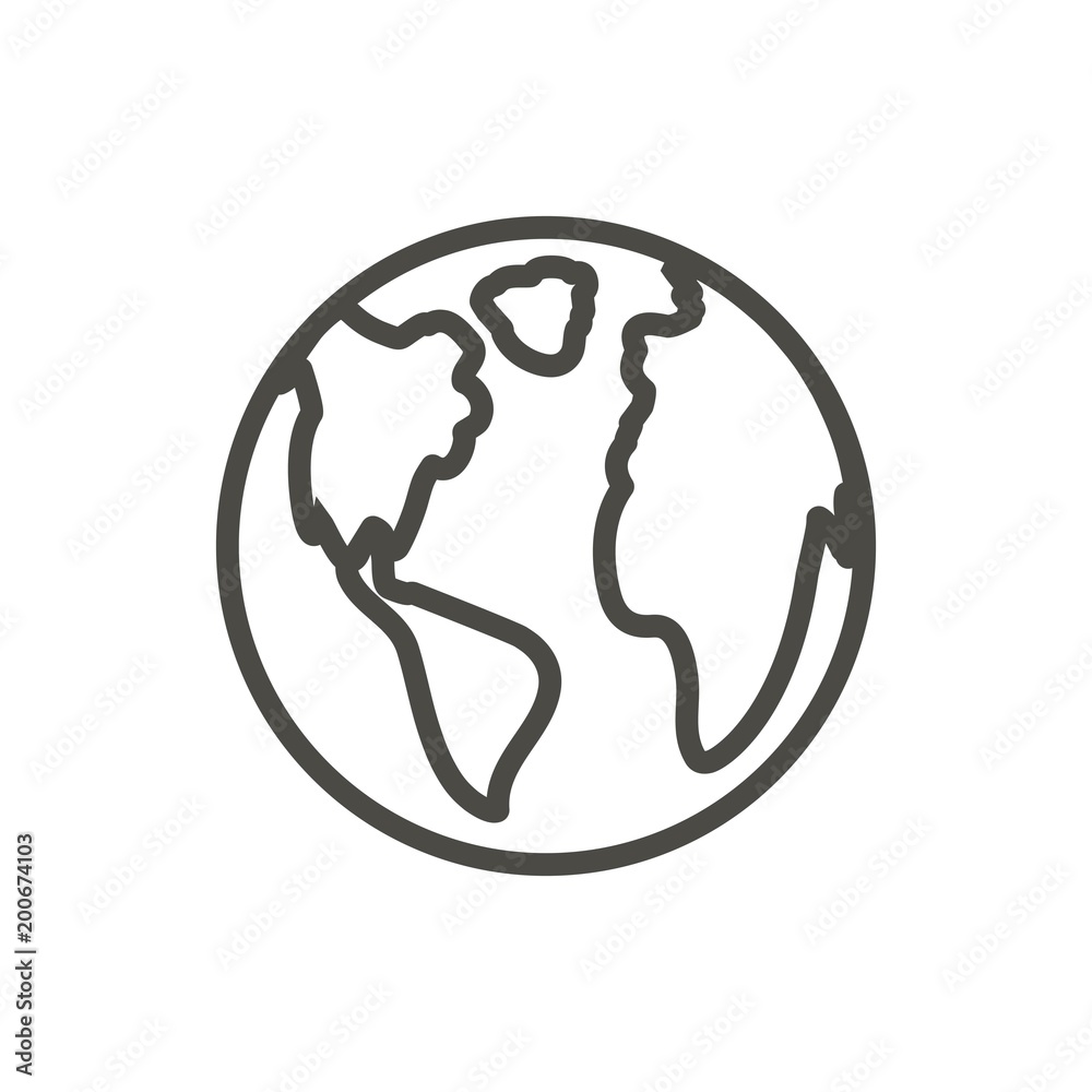 Earth icon vector. Outline world globe. Line planet symbol. Stock ...