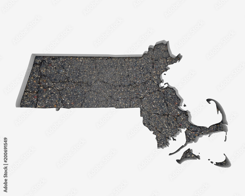 Massachusetts MA Road Map Pavement Construction Infrastructure 3d ...