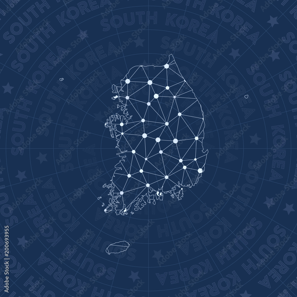 South Korea network, constellation style country map. Outstanding space ...